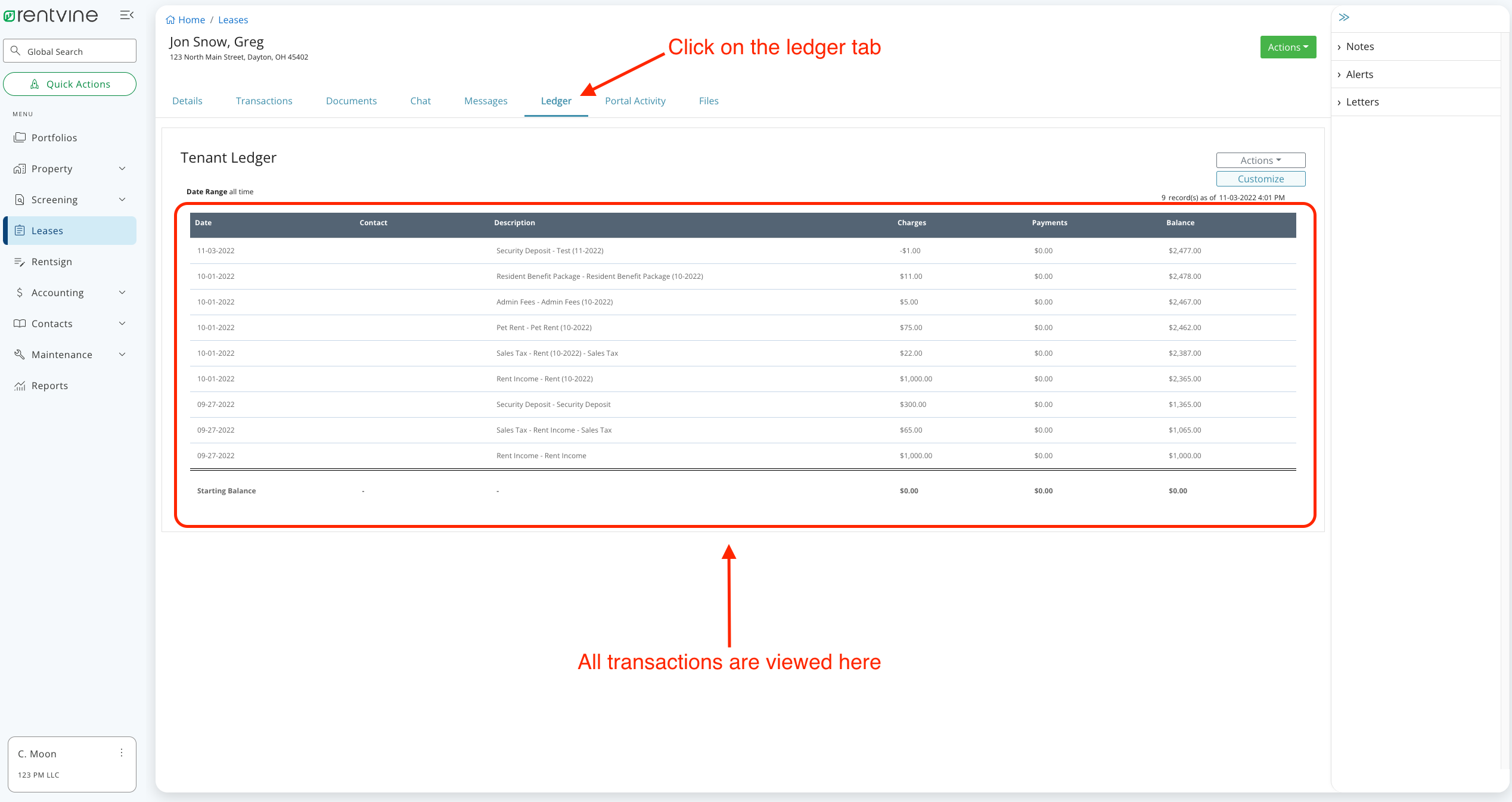 How to View a Tenant/ Lease Ledger